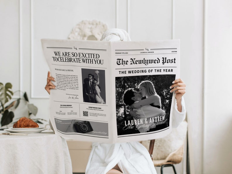 Large Newspaper Wedding Program, Canva Wedding Newspaper Template ...