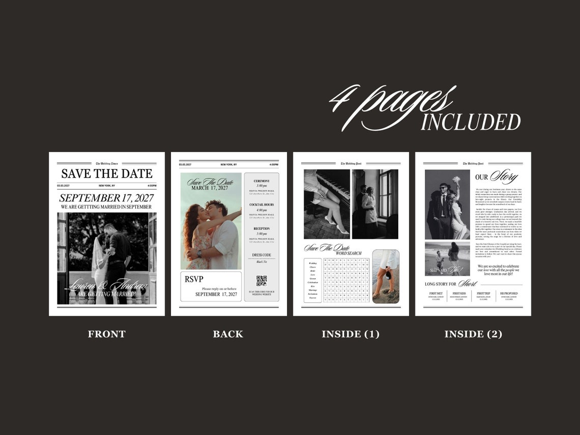 Wedding Save the Date Newspaper Template Canva Newspaper Save - Etsy