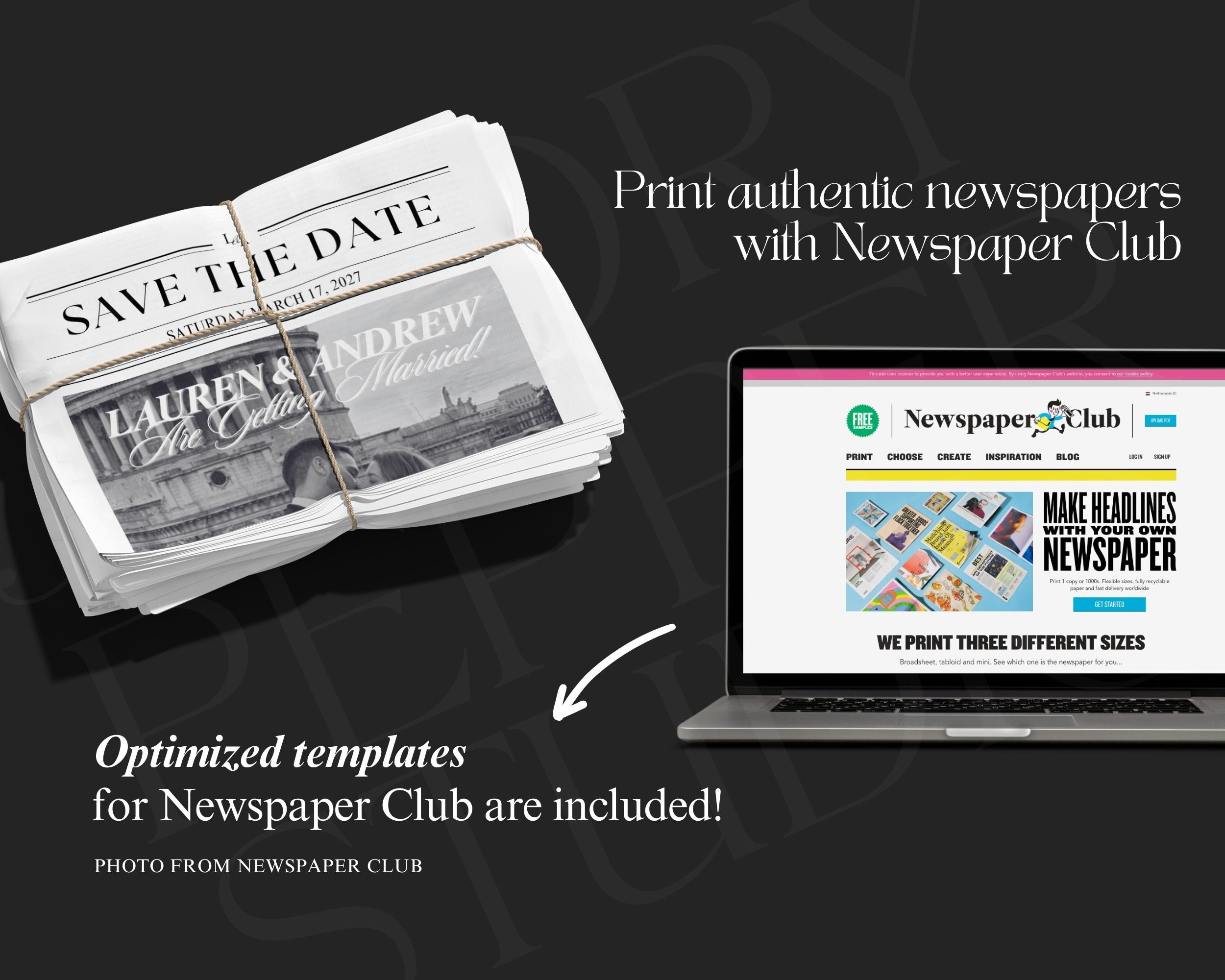 Canva Newspaper Save the Date, Wedding Save the Date Newspaper Template ...
