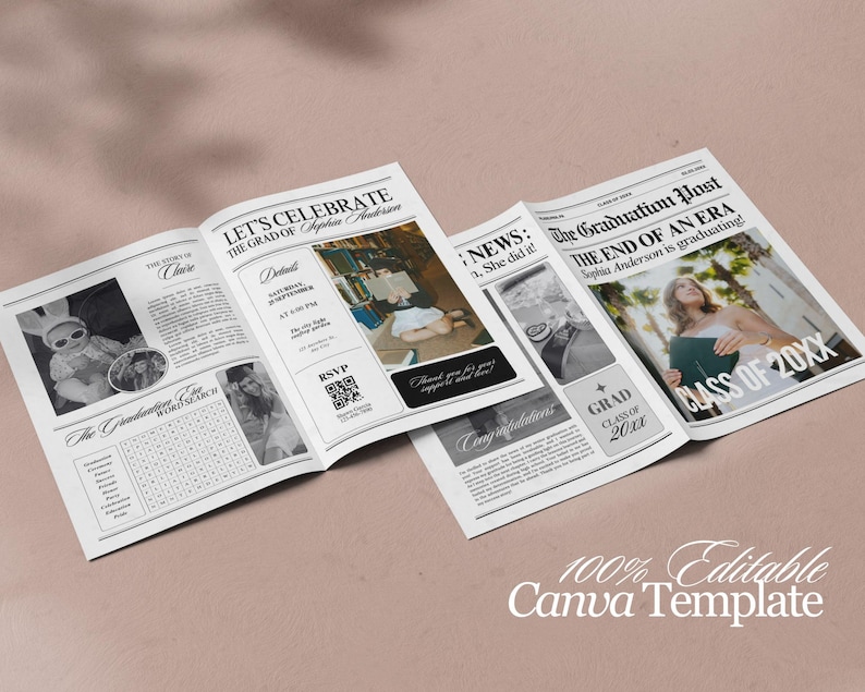 Canva Graduation Newspaper Template, Editable Newspaper Graduate, Large ...