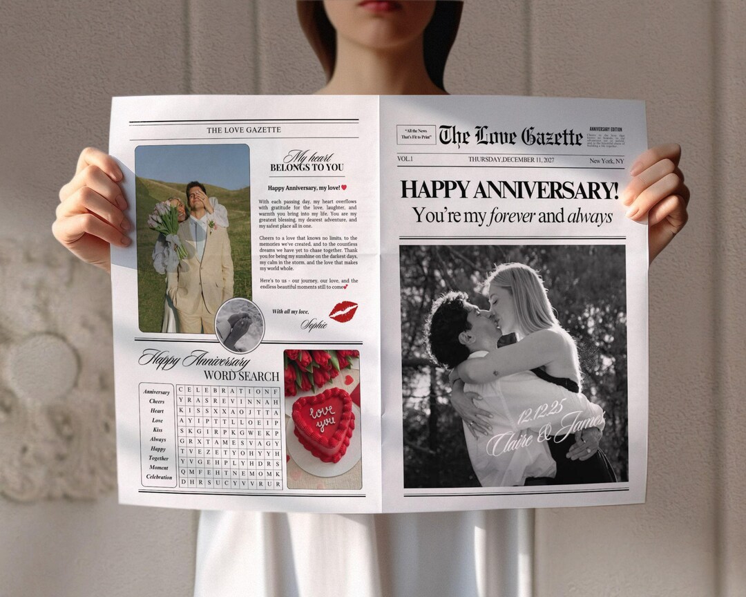 Couple Anniversary Newspaper Template, First Anniversary Gifts for ...
