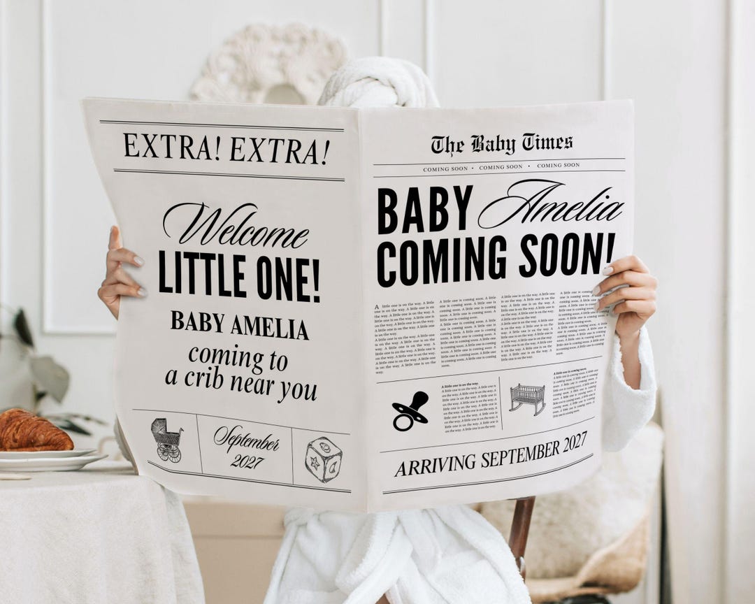Editable Newspaper Pregnancy Announcement, Canva Baby Newspaper ...