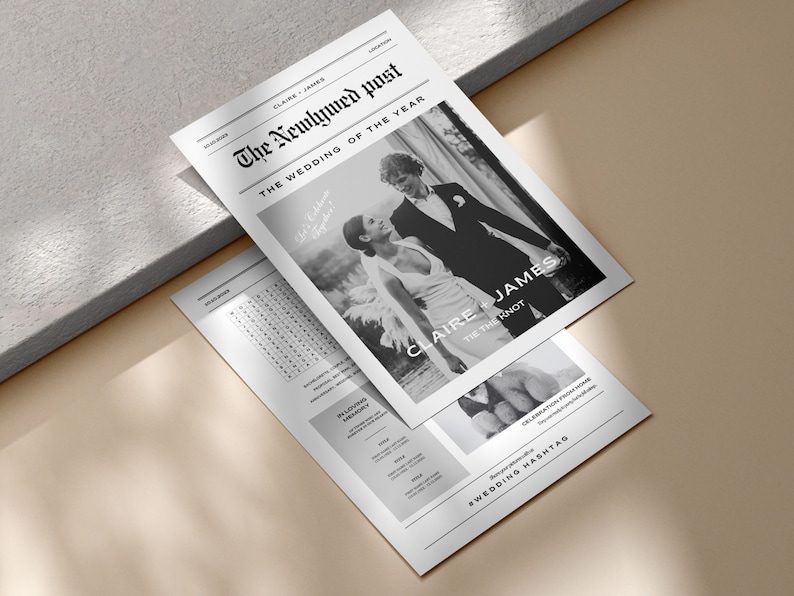Canva Wedding Newspaper Template, Editable Newspaper Wedding Program ...