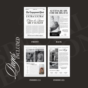 Editable Wedding Engagement Newspaper Template, Canva Newspaper Wedding ...