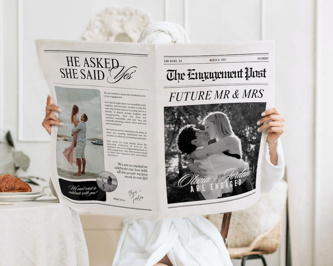 Canva Wedding Engagement Newspaper Template, Editable Newspaper Wedding ...