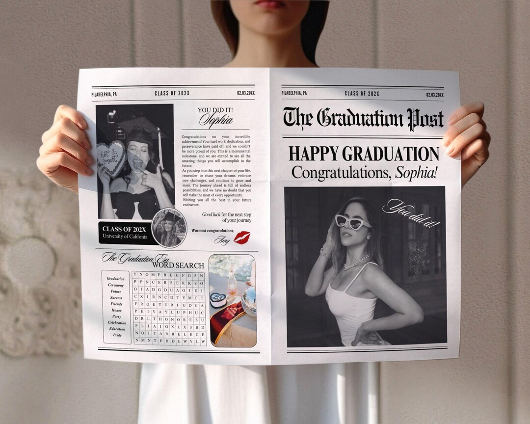 Canva Newspaper Graduation Template, Printable Graduation Gift for Her ...
