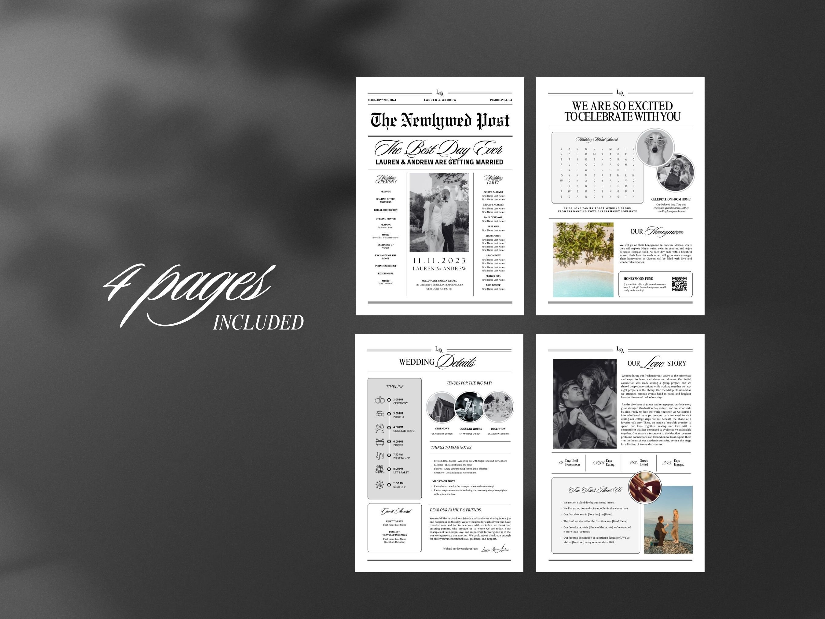 Canva Wedding Newspaper Template Large Newspaper Wedding - Etsy