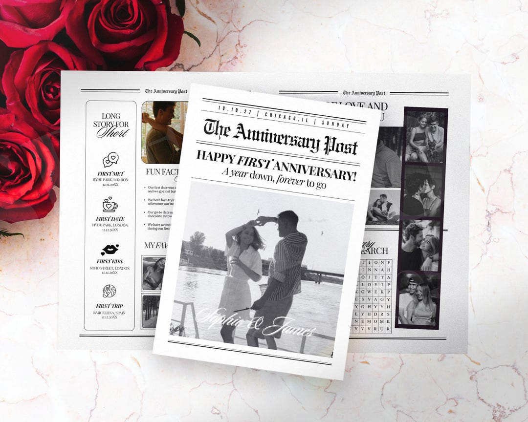 Editable Anniversary Newspaper Template, 1 Year Anniversary Gift for ...