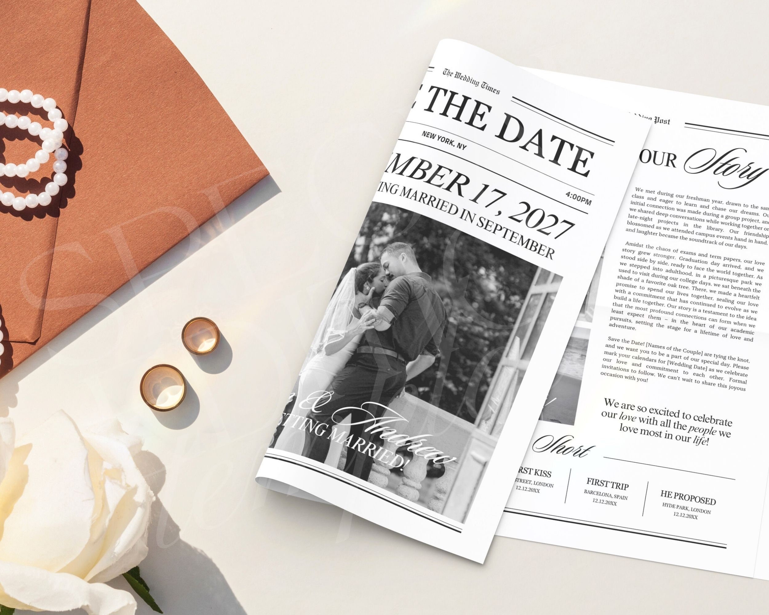 Canva Newspaper Save the Date, Wedding Save the Date Newspaper Template ...