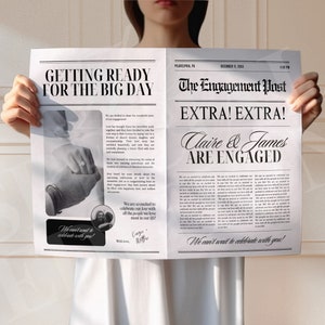 Editable Wedding Engagement Newspaper Template, Canva Newspaper Wedding ...