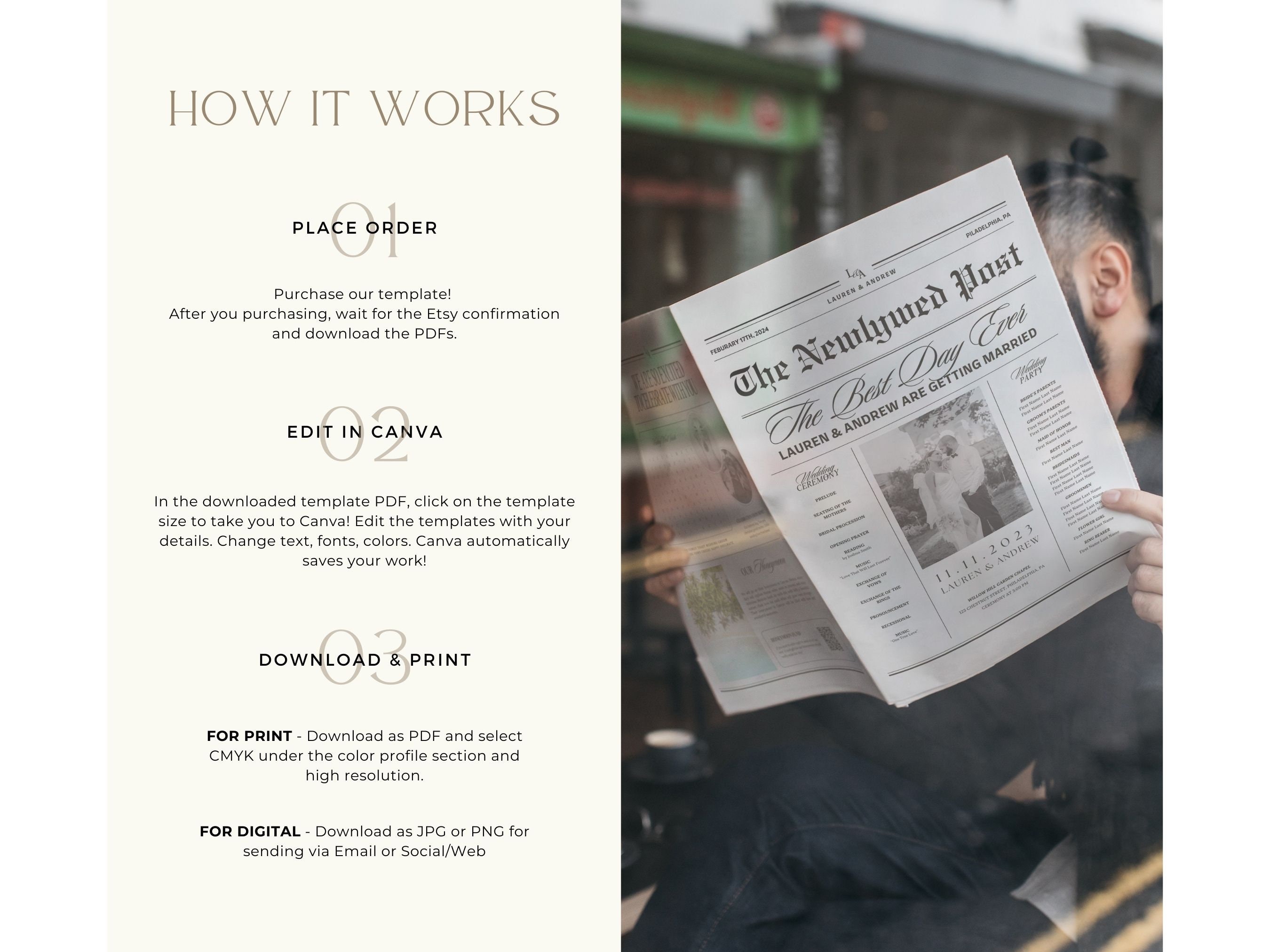 Canva Wedding Newspaper Template Large Newspaper Wedding - Etsy