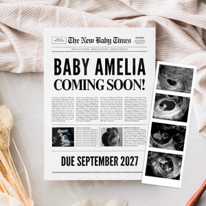 Editable Newspaper Pregnancy Announcement, Canva Baby Newspaper ...