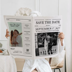 Wedding Save the Date Newspaper Template Canva Newspaper Save - Etsy