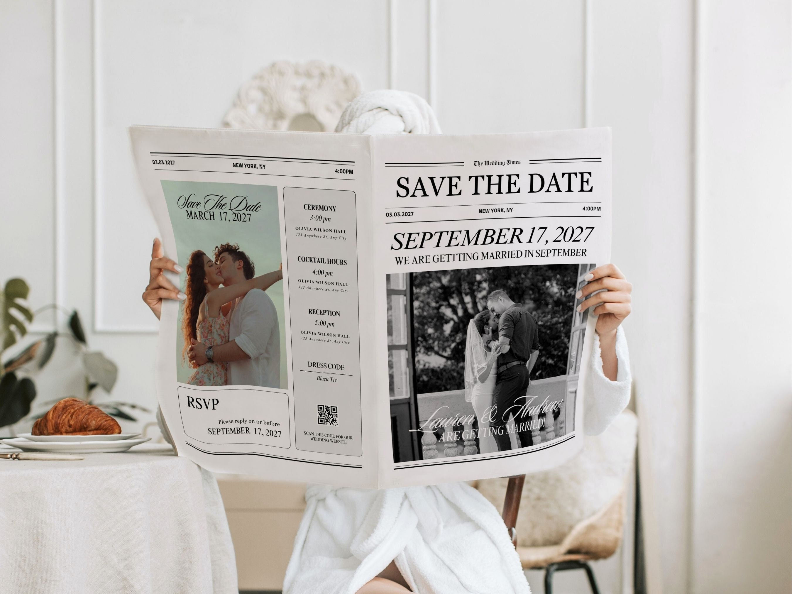 Wedding Save the Date Newspaper Template Canva Newspaper Save - Etsy