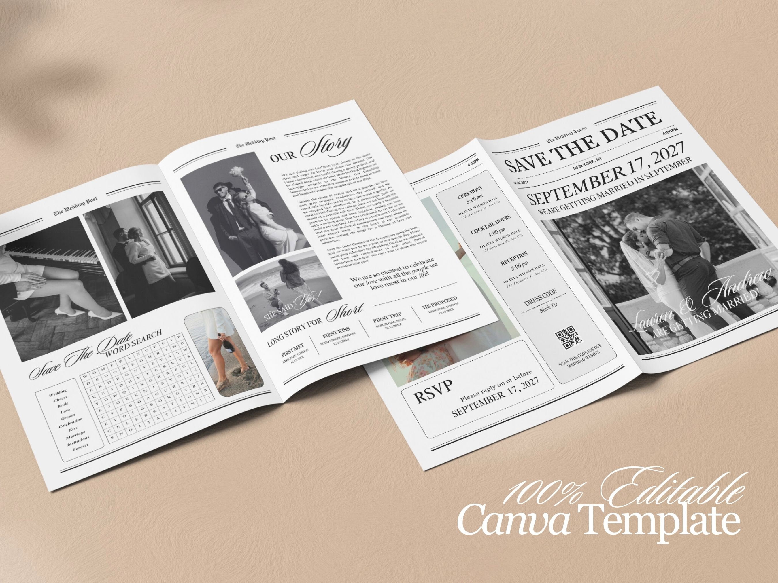 Wedding Save the Date Newspaper Template Canva Newspaper Save - Etsy