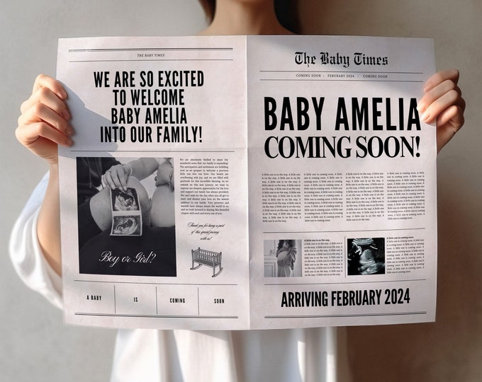 Newspaper Baby Announcement Template, Pregnancy Announcement Digital ...