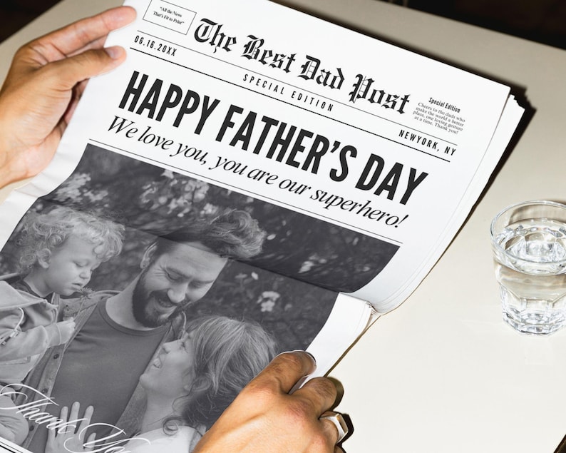 Newspaper Father's Day Canva Template, First Fathers Day DIY Gift for ...