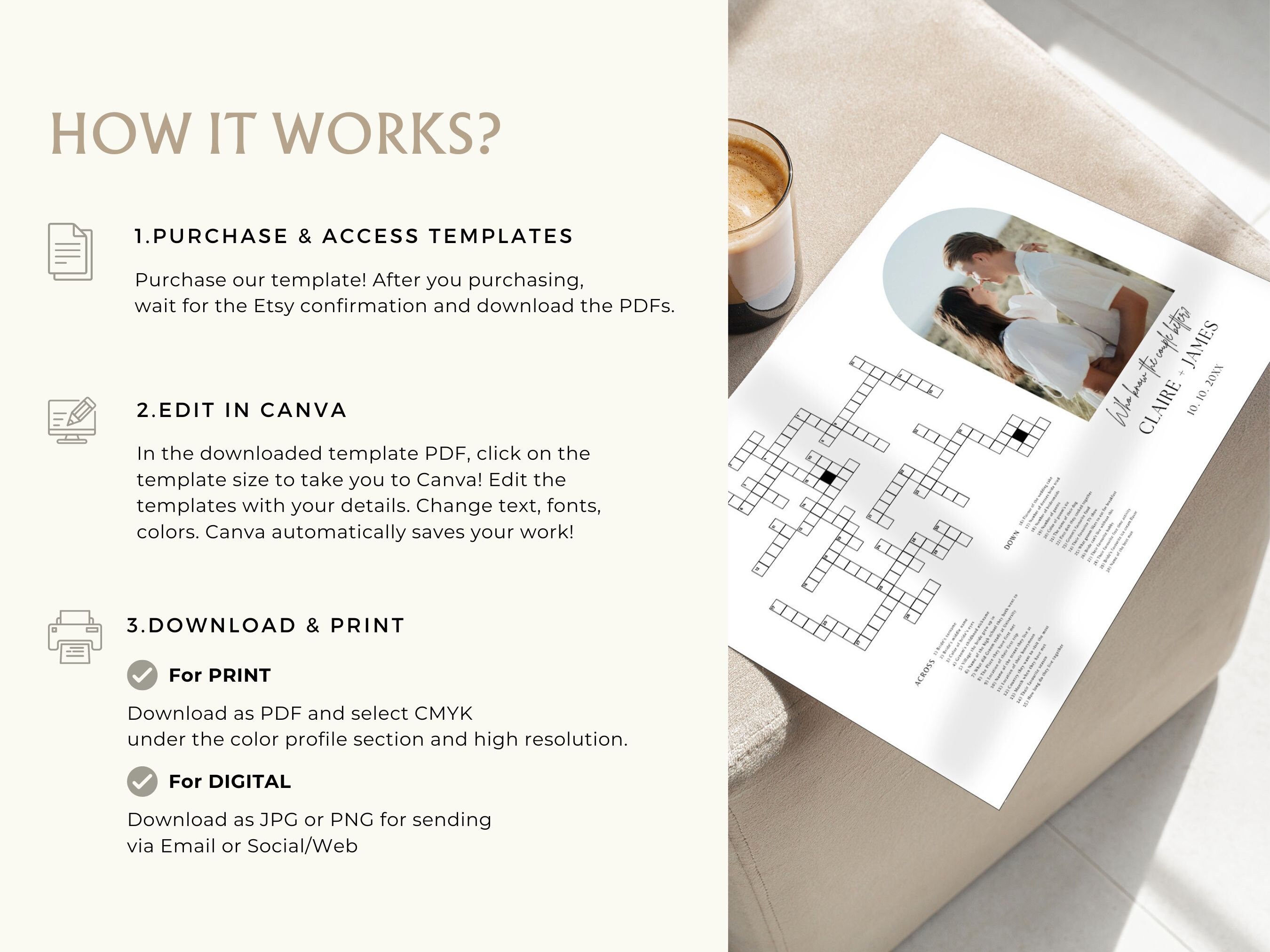 Canva Wedding Crossword Sign Custom Crossword Puzzle for - Etsy