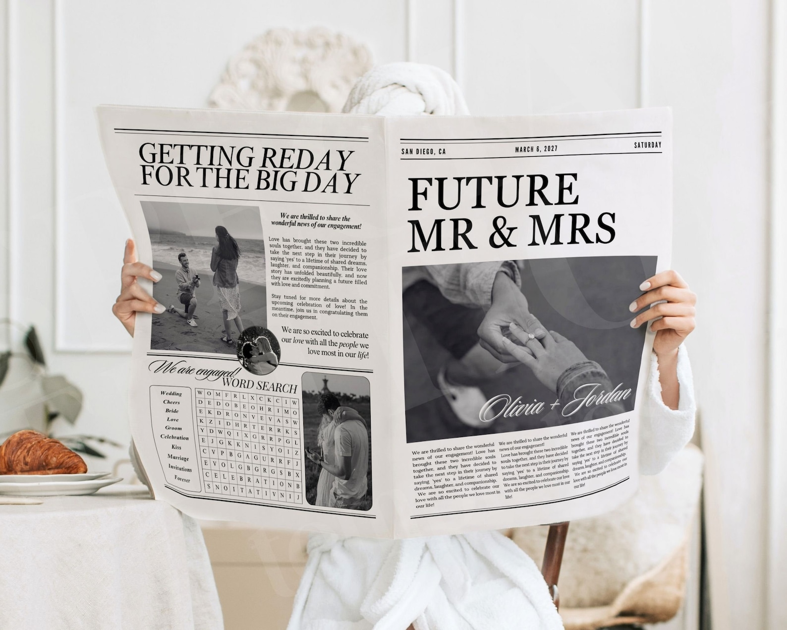 Canva Engagement Newspaper Template, Editable Future Ms and Mrs ...