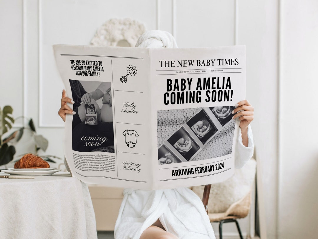 Large Newspaper Baby Announcement, Canva Newspaper Pregnancy ...