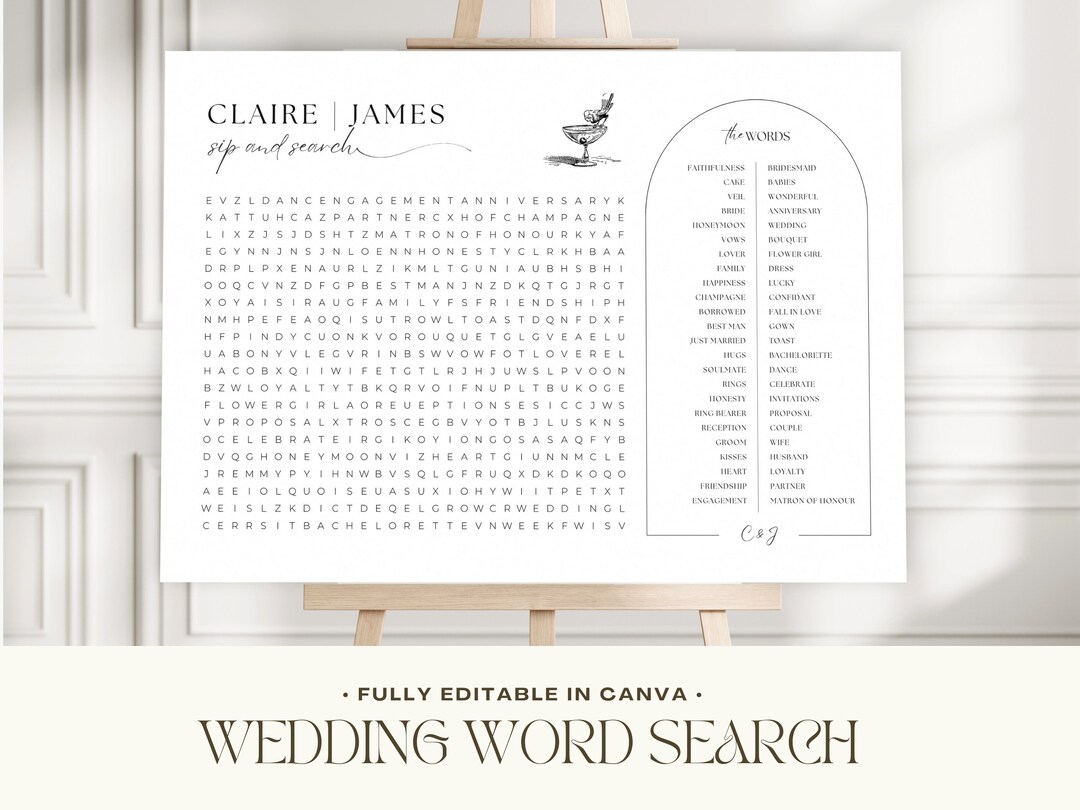 Editable Wedding Word Search,canva Wedding Crossword Puzzle Template ...