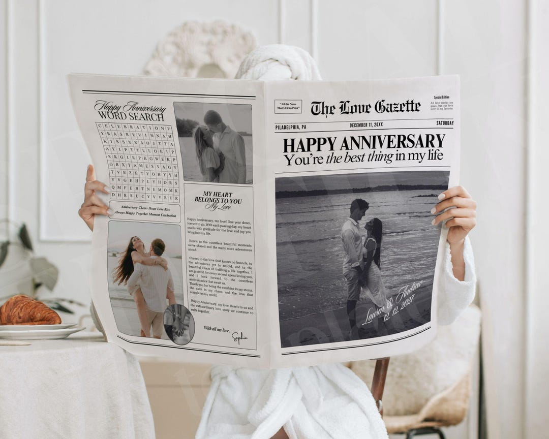 Editable Anniversary Newspaper Template, 1 Year Anniversary Gift for ...