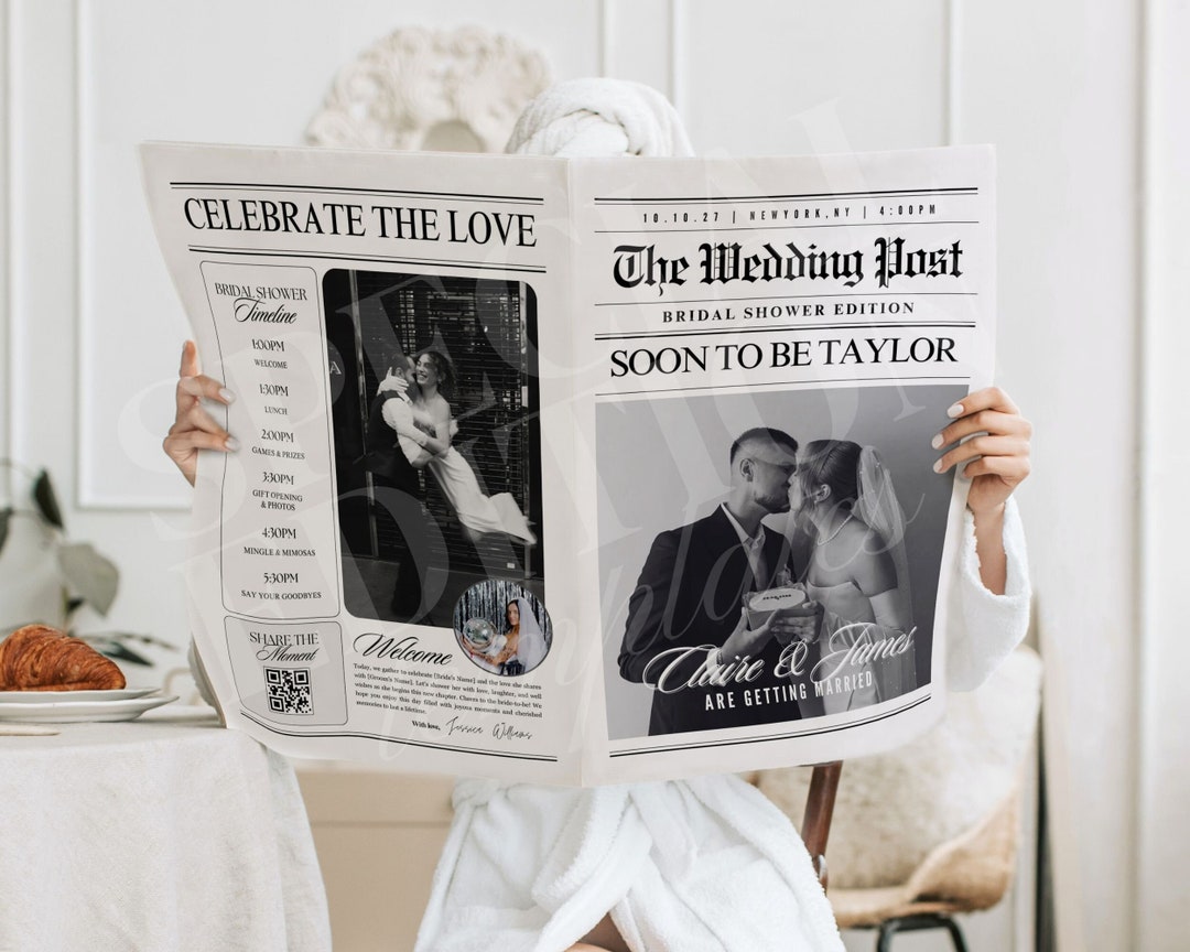Canva Bridal Shower Newspaper Template, Editable Bridal Shower Order of ...
