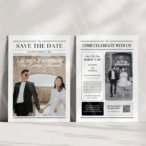 Wedding Save the Date Newspaper Template, Canva Newspaper Save the Date ...