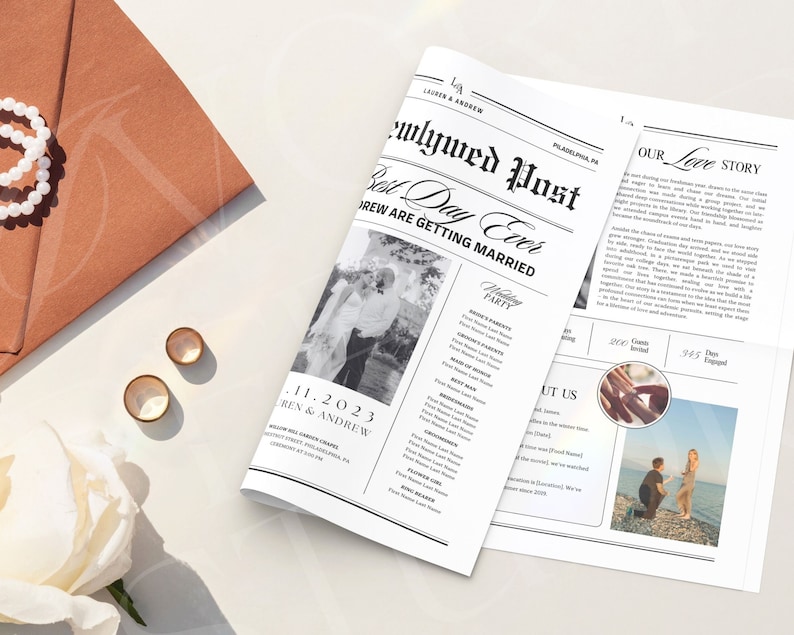 Large Newspaper Wedding Program, Canva Wedding Newspaper Template ...