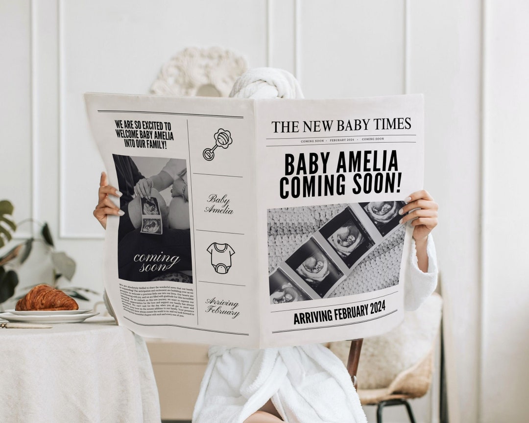 Large Newspaper Baby Announcement, Canva Newspaper Pregnancy ...