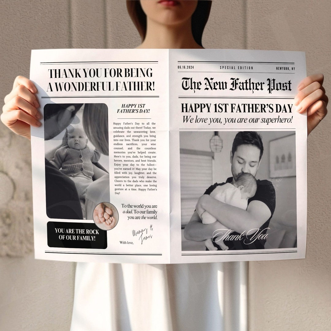 First Father's Day Newspaper Canva Template, Printable Card for Dad ...