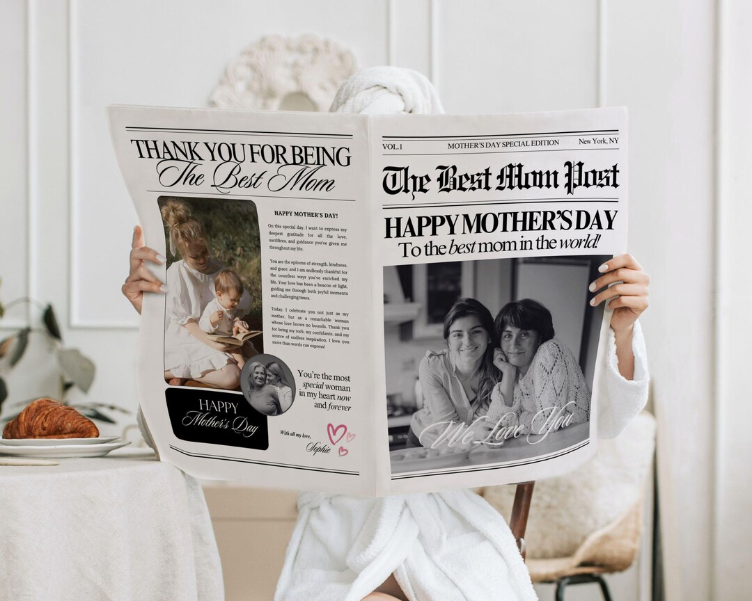 Canva Mothers Day Newspaper Template, Editable Moms Day Card, Printable ...