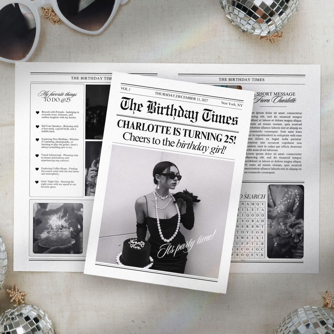 Large Birthday Newspaper Template, Custom Newspaper Prop for Birthday ...