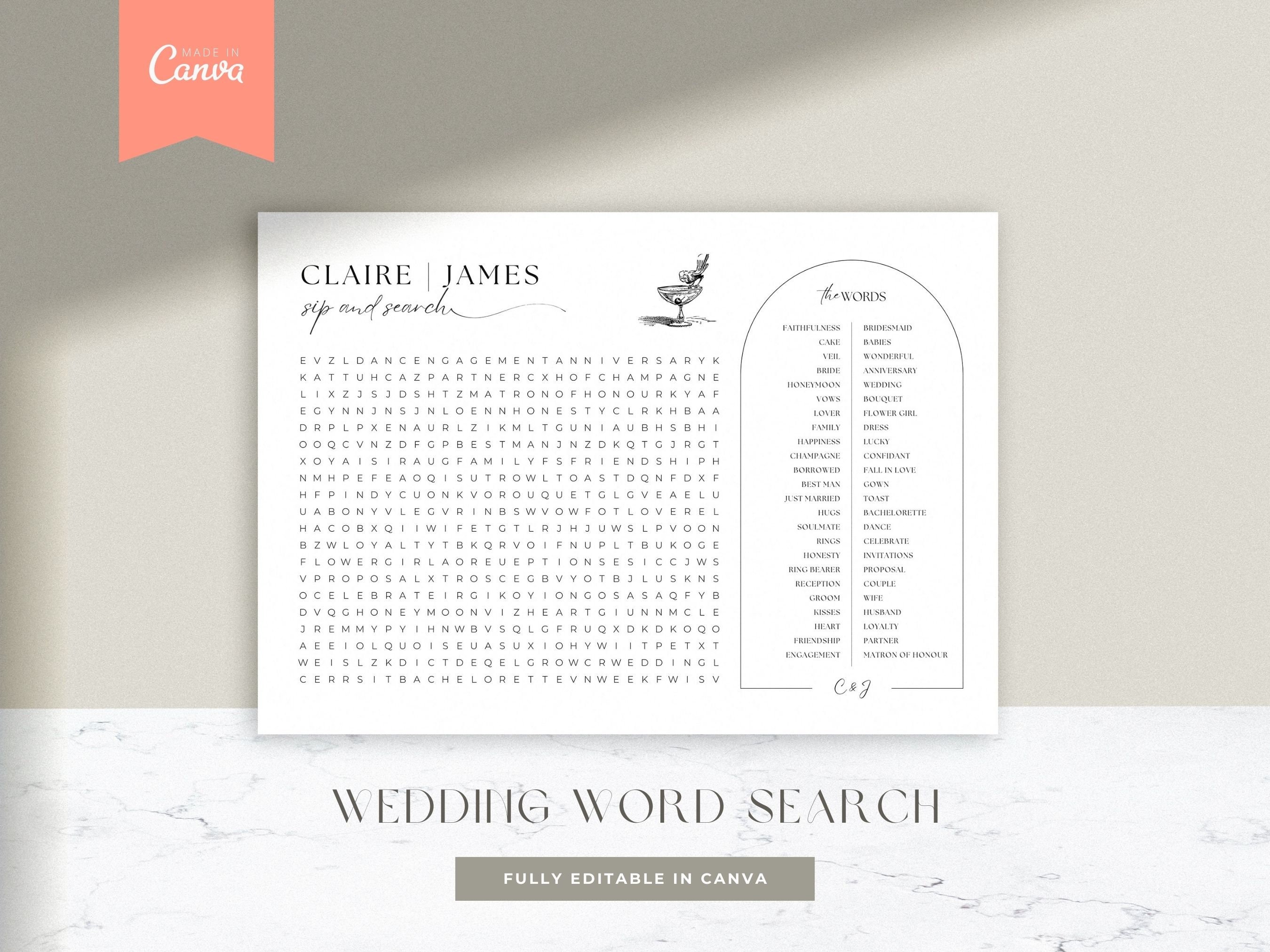 Editable Wedding Word Searchcanva Wedding Crossword Puzzle - Etsy UK