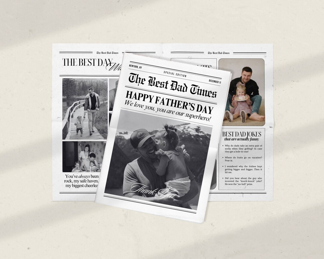 Newspaper Fathers Day Template, Printable Card for Dad, First Fathers ...