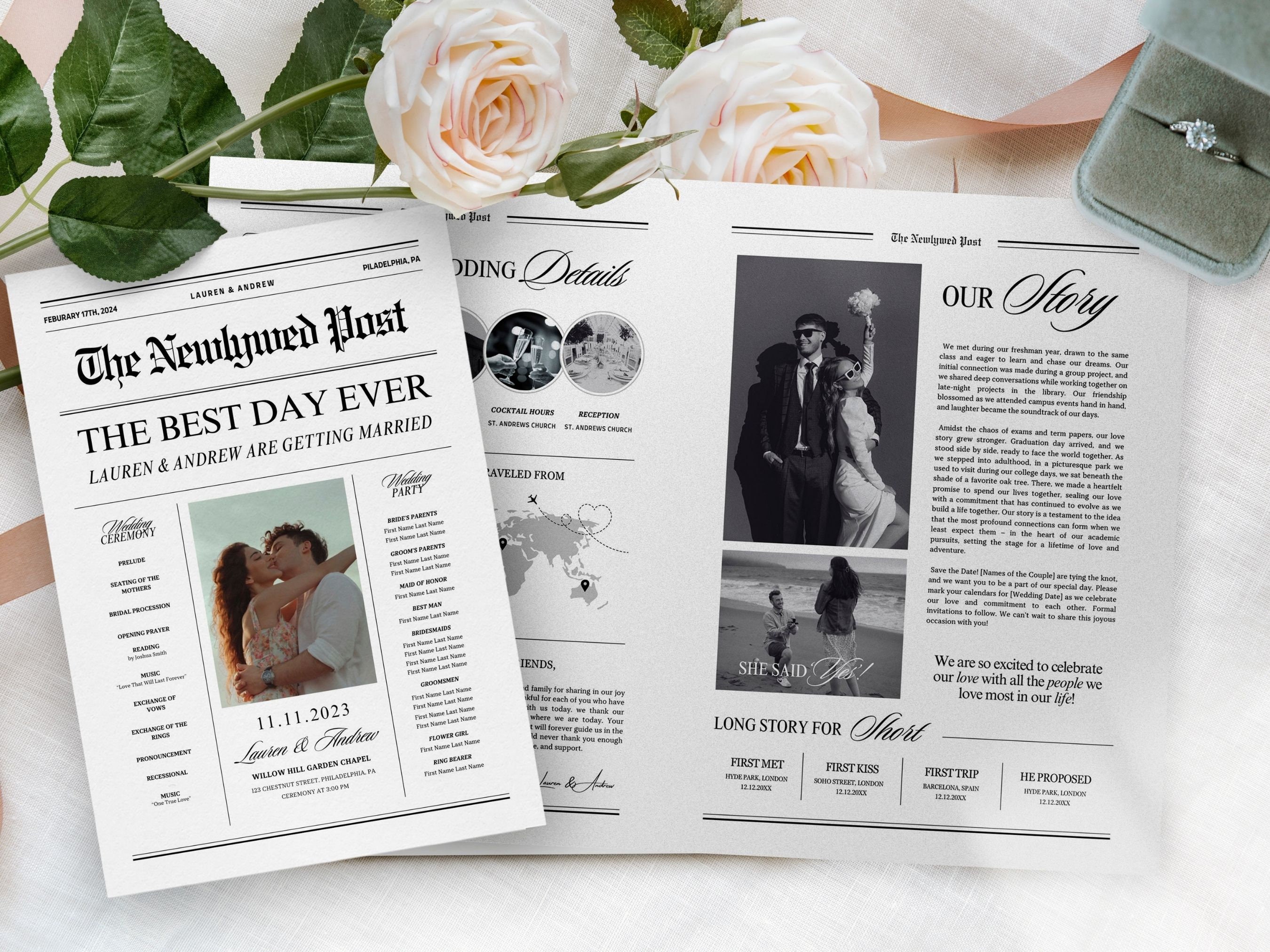 Editable Newspaper Wedding Program Canva Wedding Newspaper - Etsy