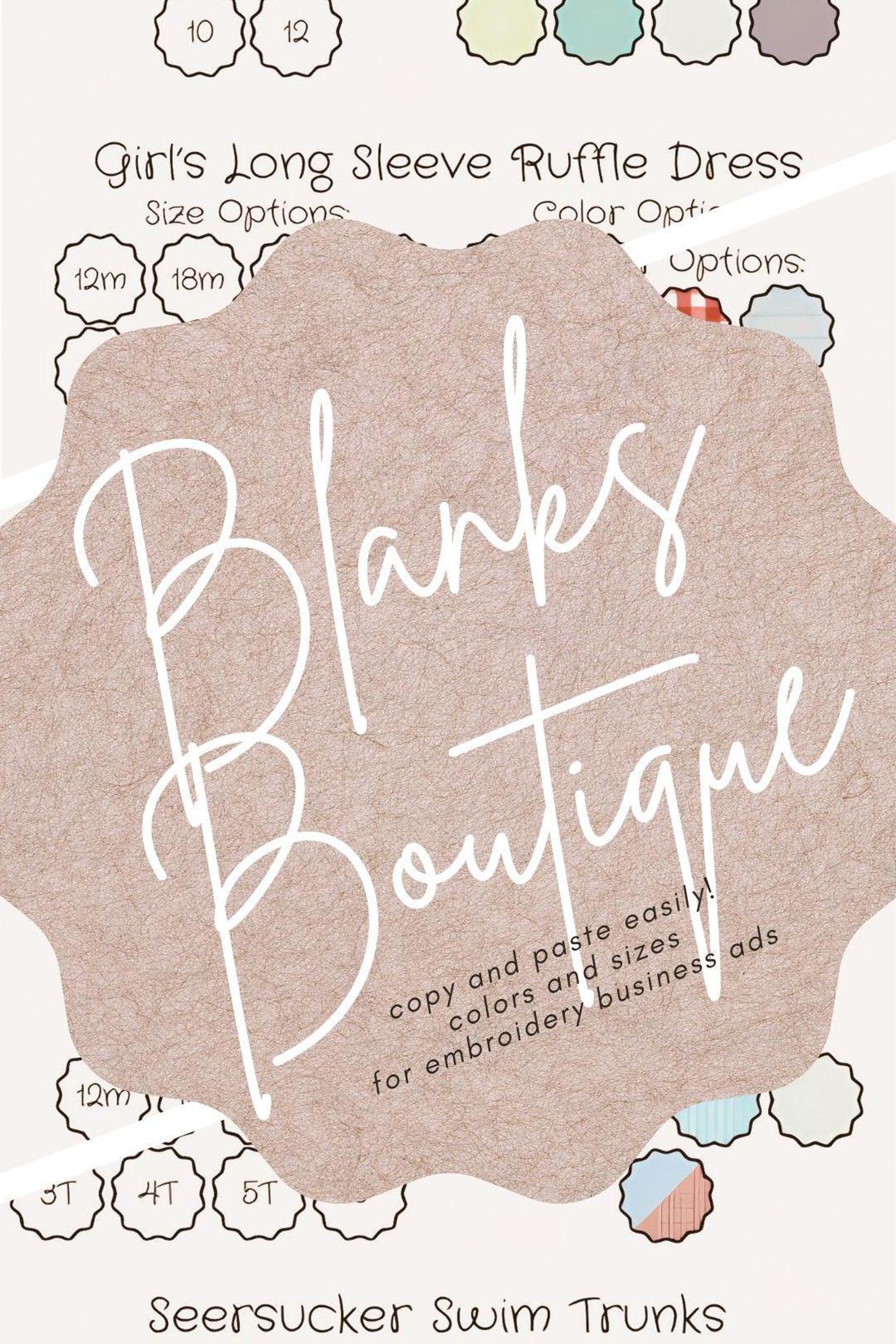 BB Embroidery Blank Items Digital Template, LIST VIEW of Blanks' Colors ...