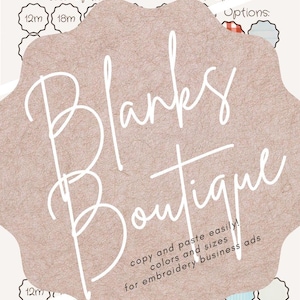 Blanks Boutique Embroidery Template, Sizes and Colors List. Compatible ...