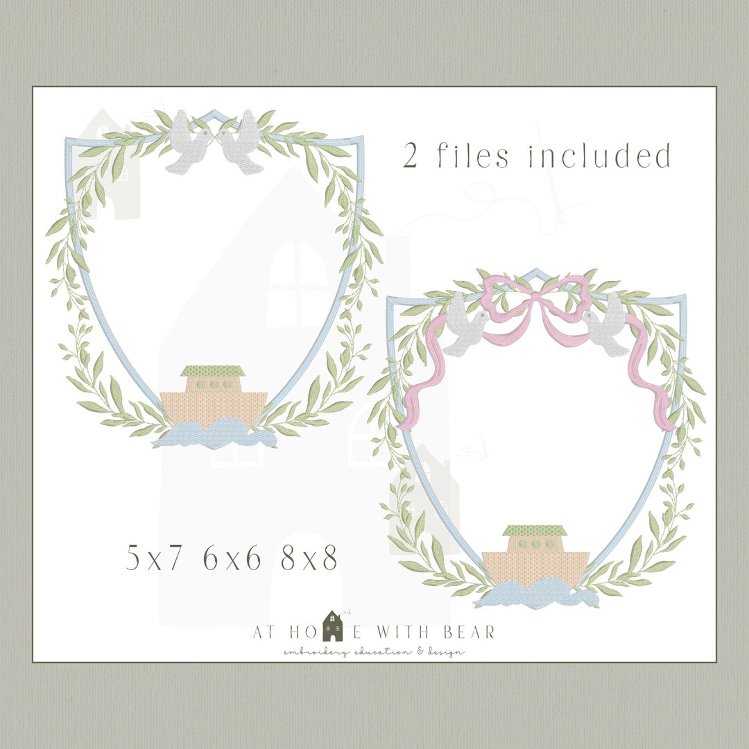 Ark Foliage Crest, With and Without Bow, 3 Sizes for Each, Embroidery ...