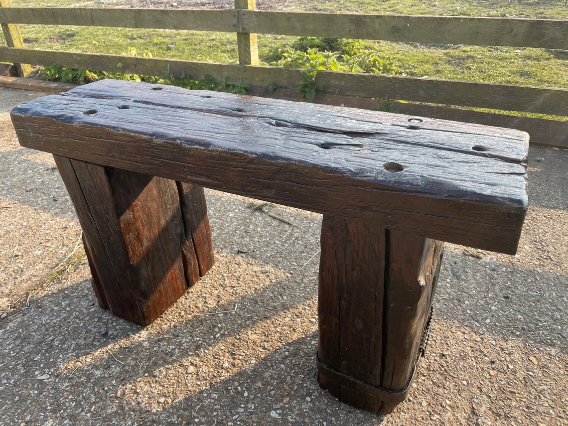 Rustic Garden Bench Made From Old Railway Sleeper - Etsy UK