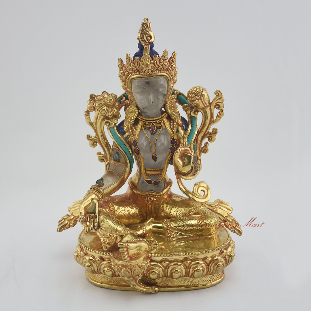 Finely Hand Carved 24 Karat Gold Gilded Tibetan Buddhist Green Tara ...
