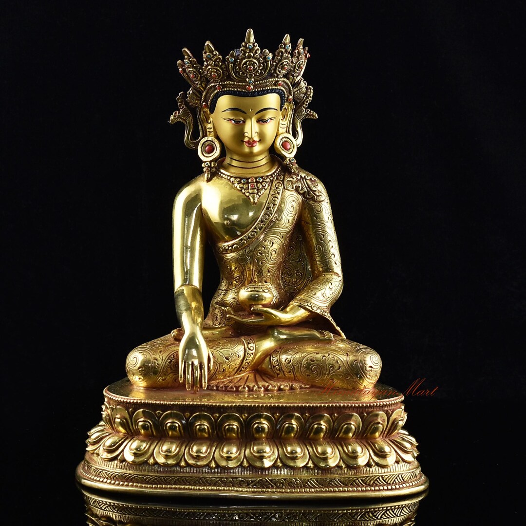 24K Gold Gilded Sakyamuni Buddha Statue: Hand-painted Copper Crown ...