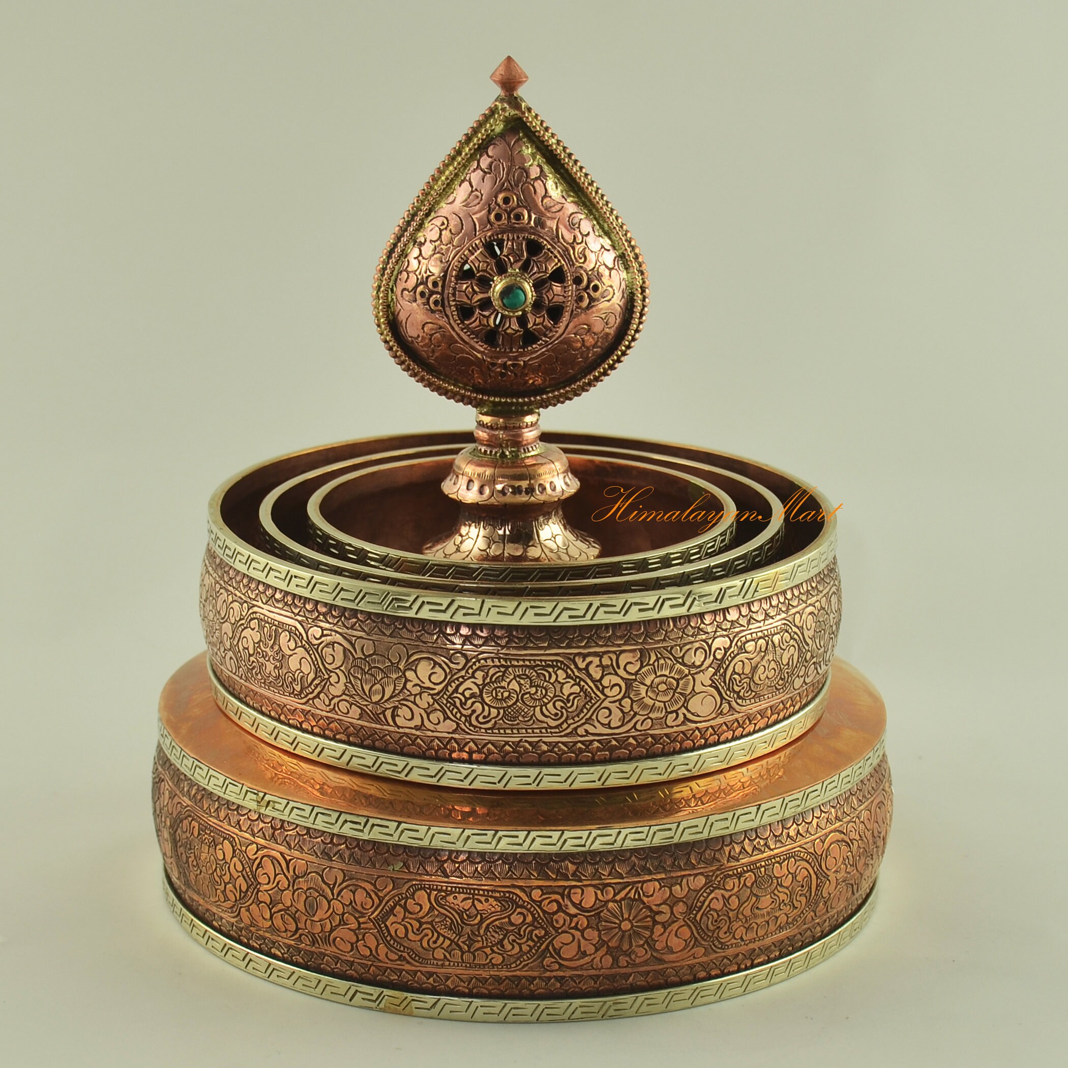 Handmade Copper Mandala Offering Set, Turquoise Coral Altar Shrine ...