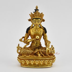 Gold Plated and Hand Face Painted Ksitigarbha Bodhisattva Small Copper ...