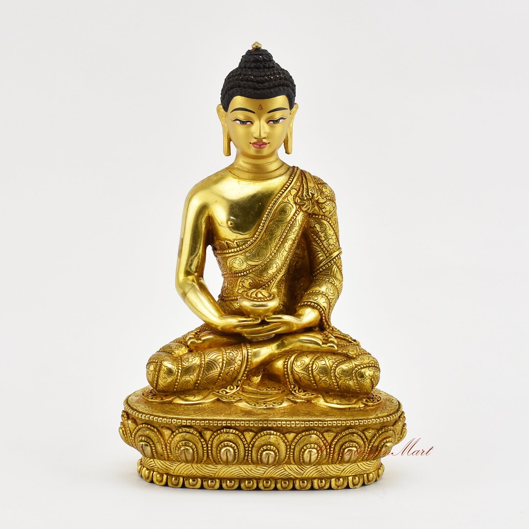 Gold Gilded Amitabha Buddha Statue: Hand Carved Tibetan Religious Rupa ...