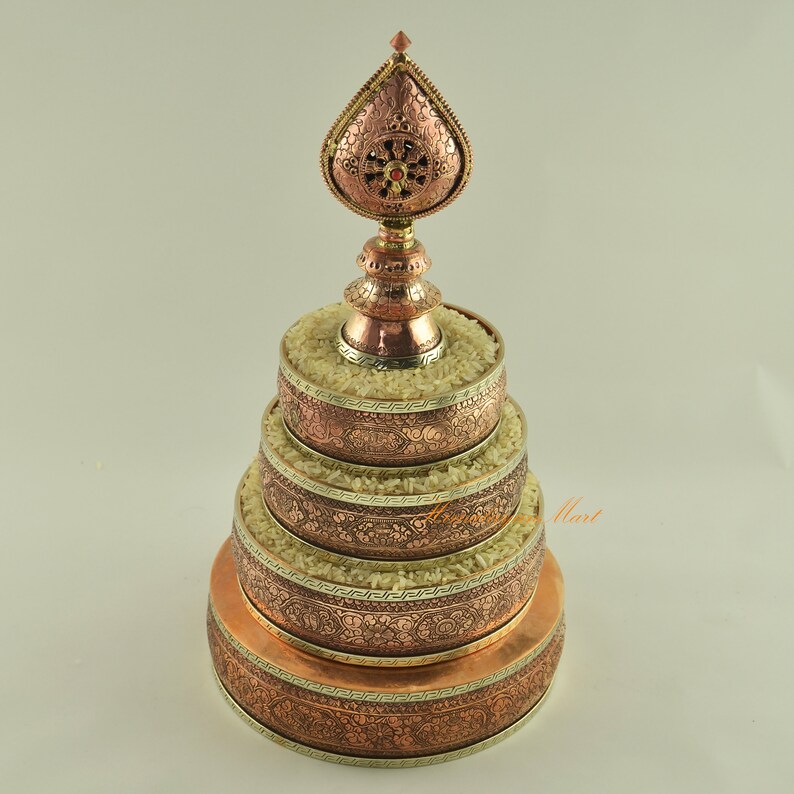 Handmade Copper Mandala Offering Set, Turquoise Coral Altar Shrine ...