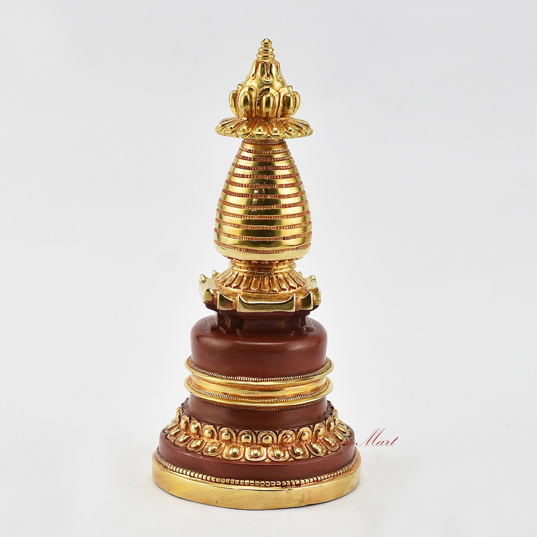Hand Carved Kadam Style Stupa: 24K Gold Gilded Copper Chorten - Etsy