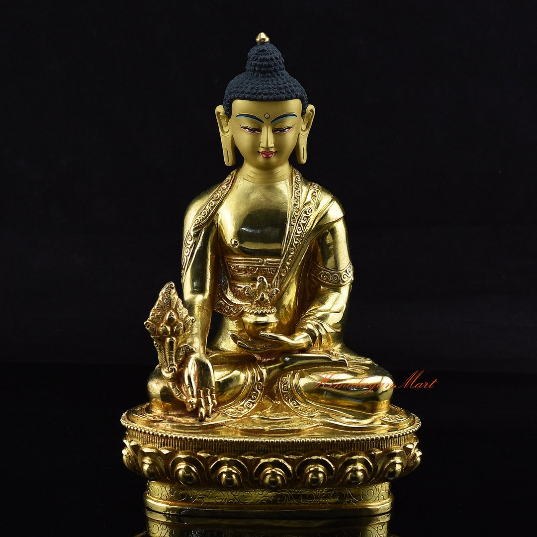 24K Gold Medicine Buddha Statue: Hand-carved Tibetan Copper Rupa - Etsy