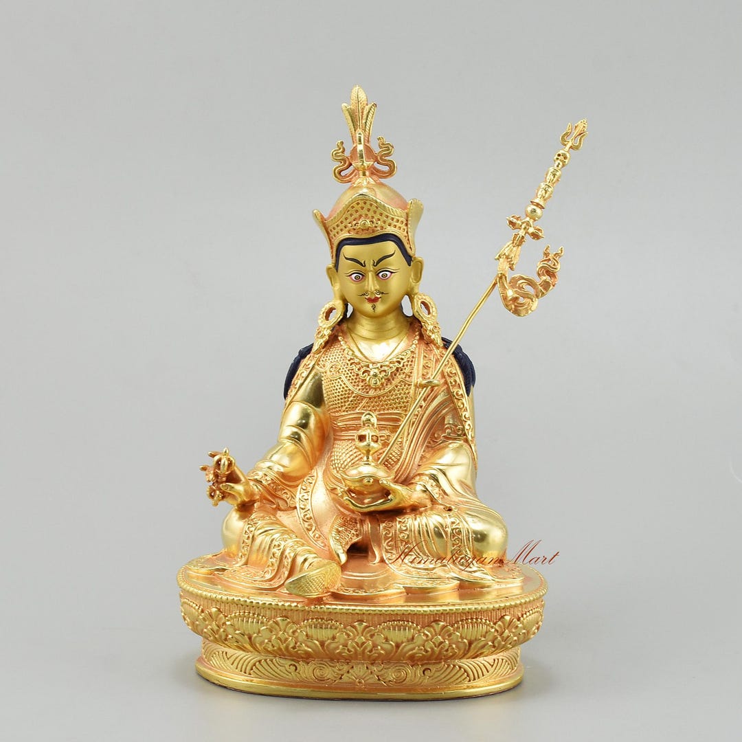 Gold Plated Guru Rinpoche Statue: Handcrafted Tibetan Buddhist Altar ...