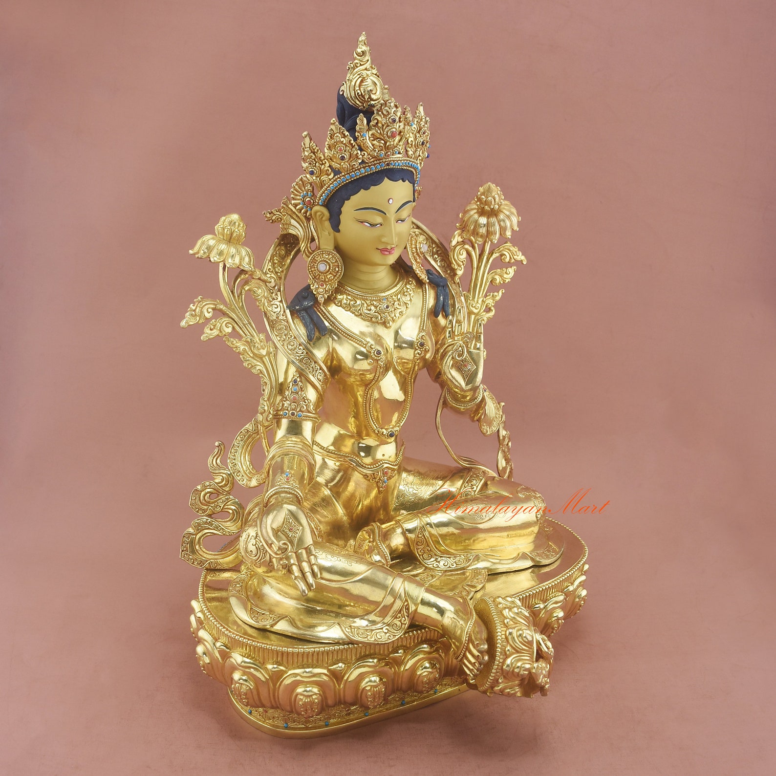 24 Karat Gold Gilded Fine Quality Hand Carved Green Tara | Etsy